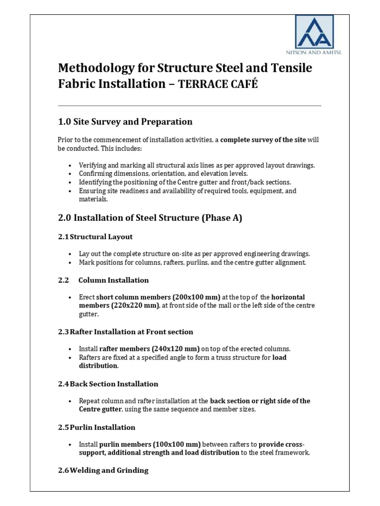 Steel Structure and Fabric Installation Guide | PDF | Welding ...
