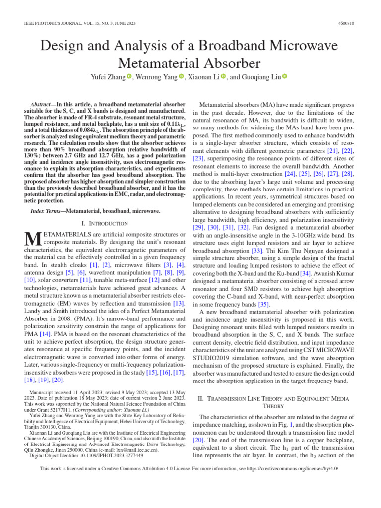 Design and Analysis of A Broadband Microwave Metamaterial Absorber ...