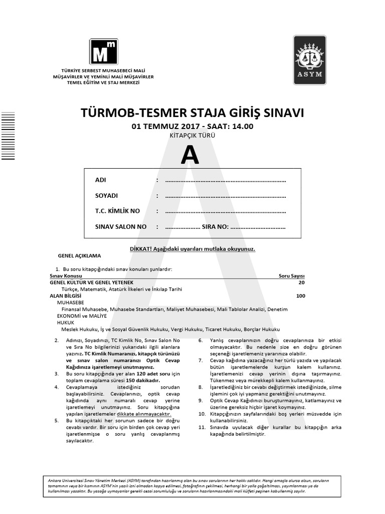 01 Temmuz 2017 Staja Giris Sinav Sorulari | PDF