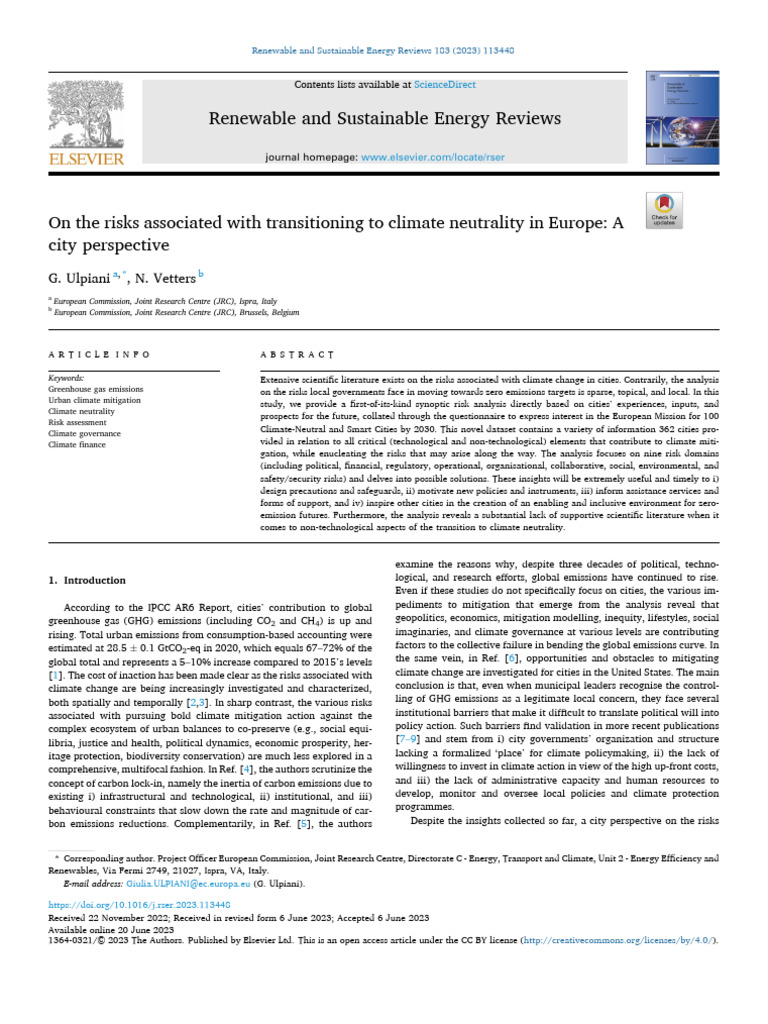 On The Risks Associated With Transitioning To Clim 2023 Renewable and ...