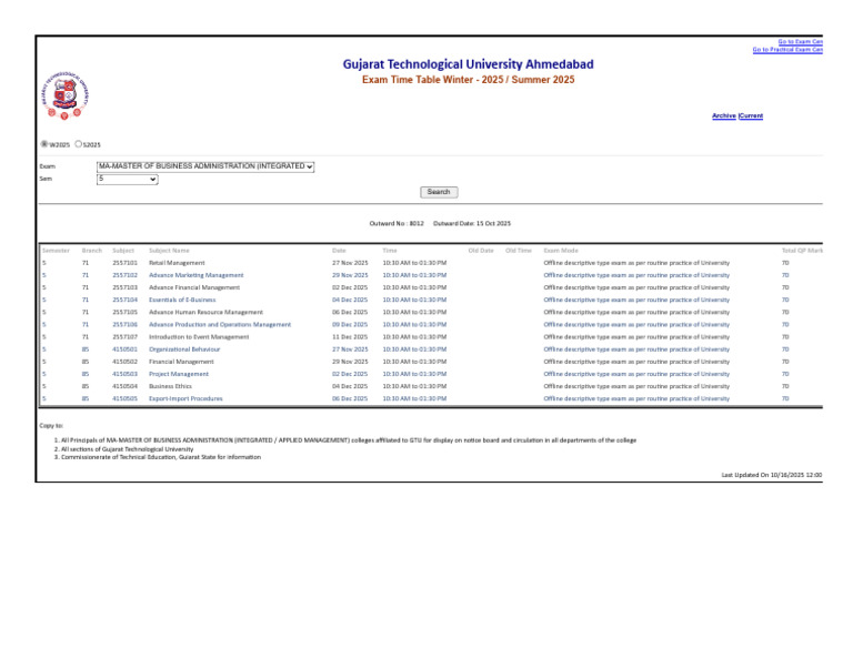 Imba Sem 5 Gtu Exam Time Table | PDF | Business