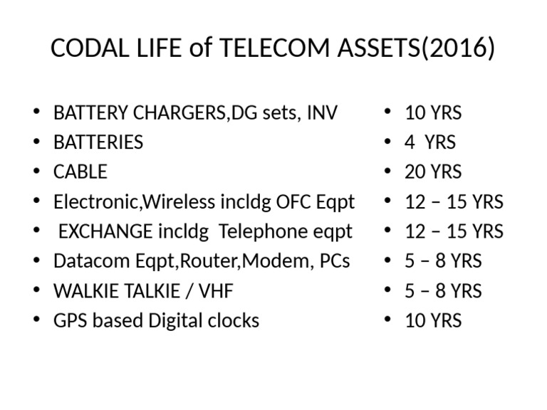 CODAL LIFE of Telecom Assets | PDF