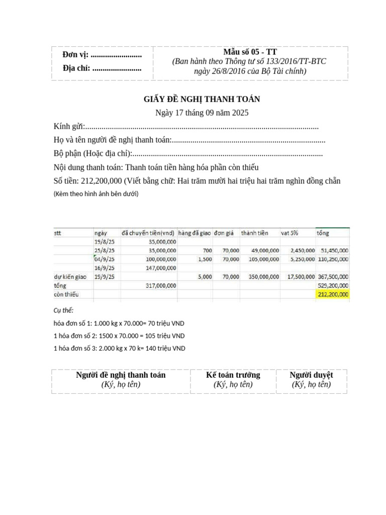 Giay de Nghi Thanh Toan TT133 | PDF