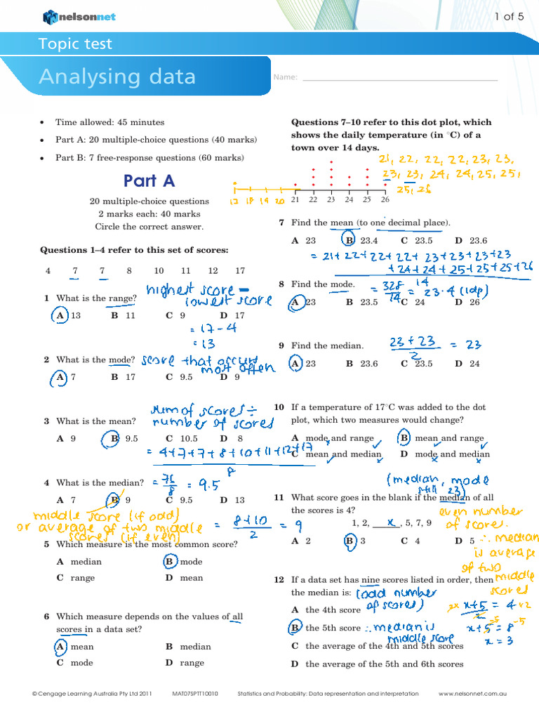 Analysing Data (Solutions) | PDF | Average | Mean