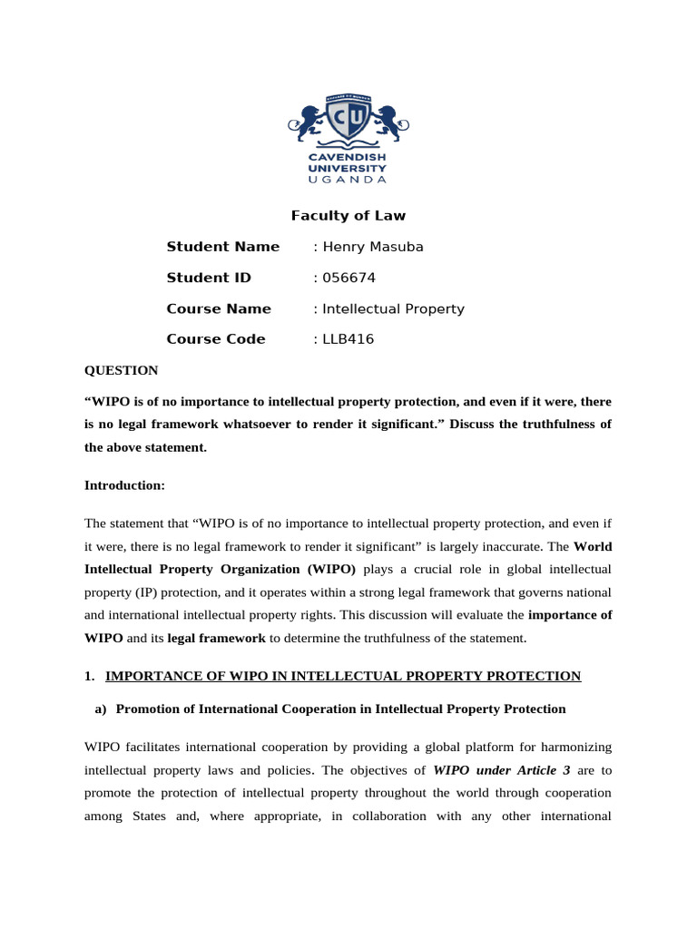 Importance of WIPO in IP Protection | PDF | World Intellectual Property ...