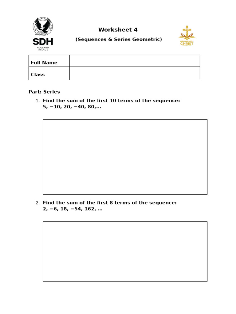 Geometric Series Sum Worksheet | PDF