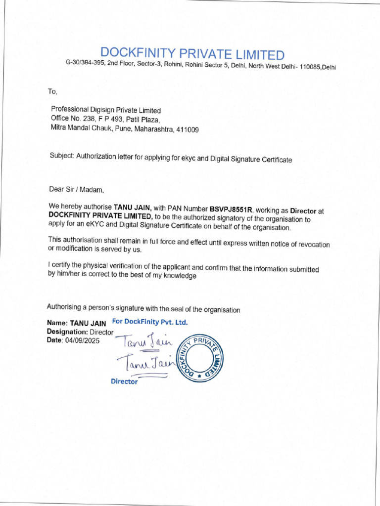 DockFinity Authorization Letter Scan PDF | PDF