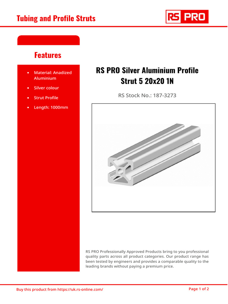 RS PRO 20x20mm Aluminium Strut Profile | PDF