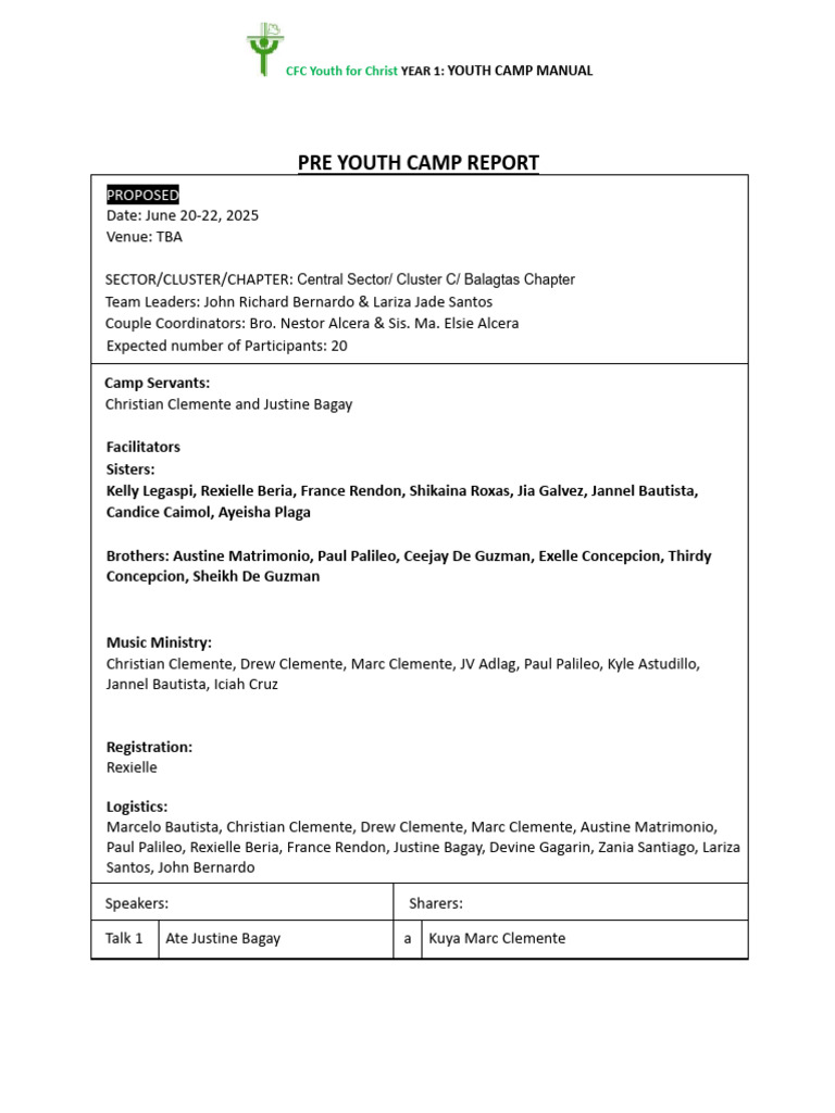 Youth Camp Proposal Balagtas 1 | PDF
