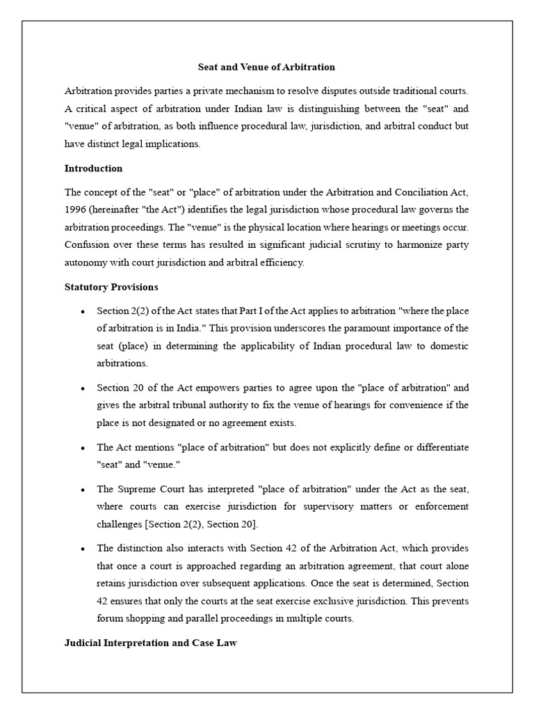 Seat and Venue of Arbitration, 70. | PDF | Arbitration | Jurisdiction