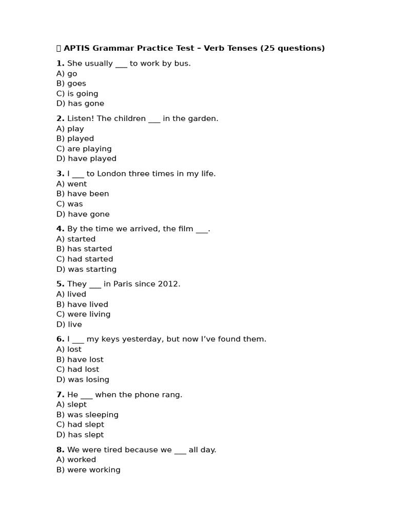 ? Exercises - VERBS - APTIS Grammar Practice Test | PDF | Chess Theory ...