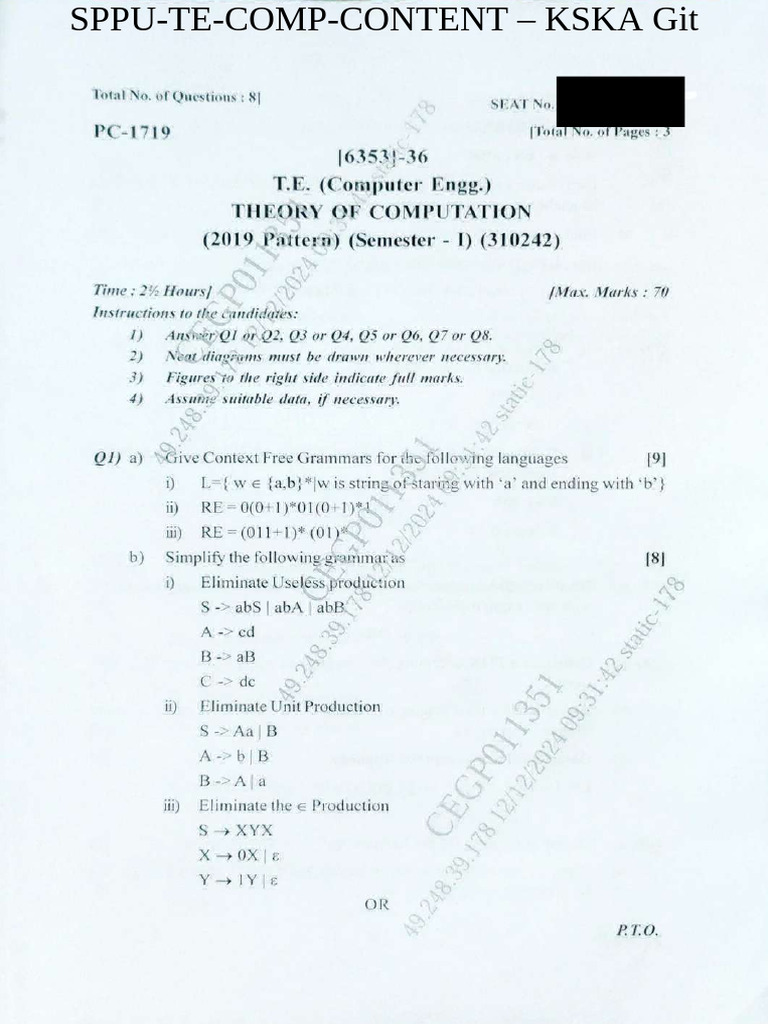 TOC - 2024 - November-December - EnD-SEM (SEM-5) (2019 Pattern) | PDF