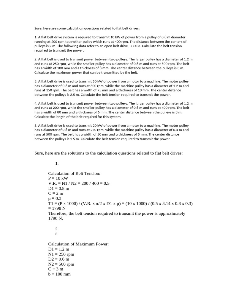 Gpt3 Qstns and Answers Belts | PDF | Belt (Mechanical) | Mechanics