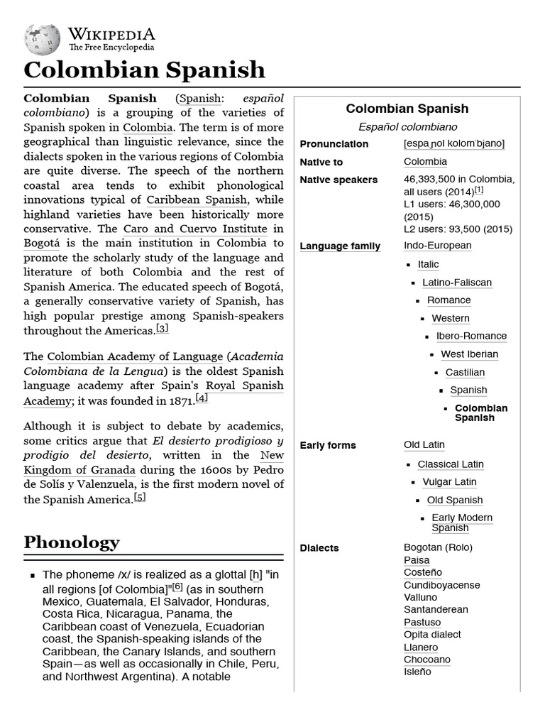 Colombian Spanish (Wikipedia) | PDF | Linguistics | Phonetics