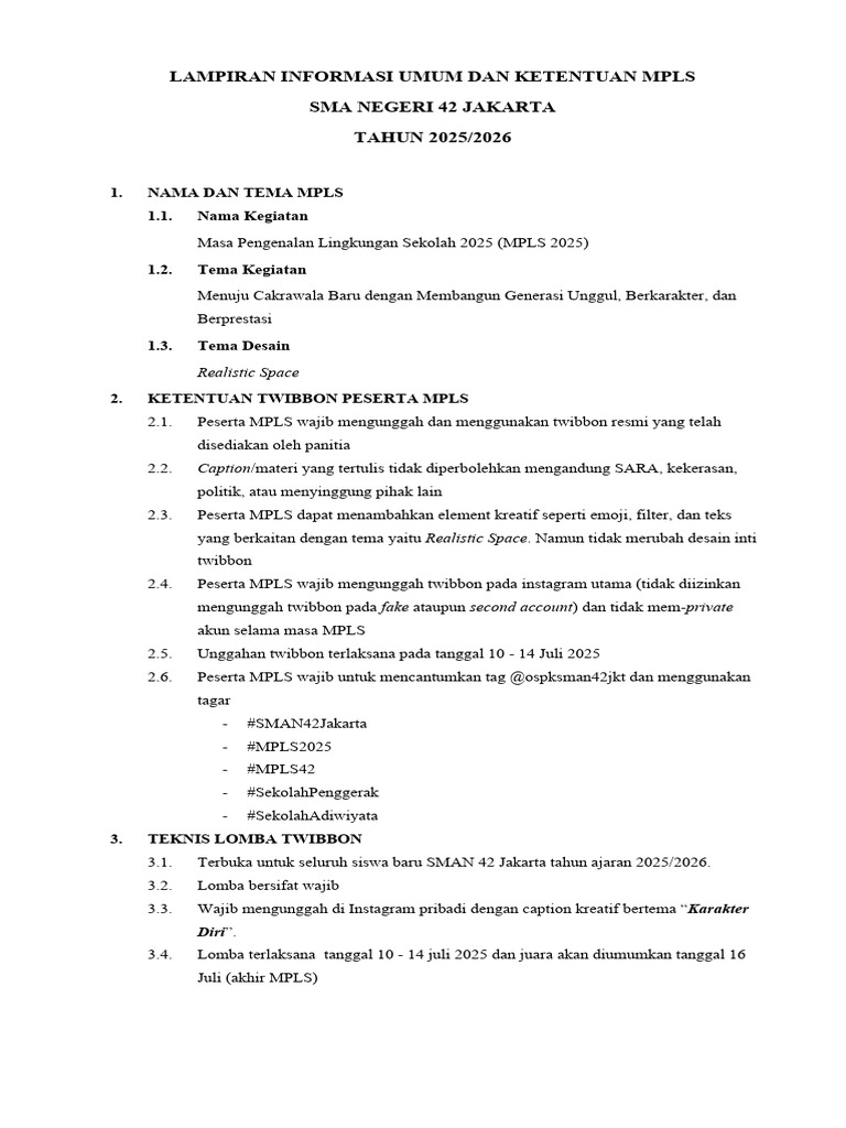 MPLS 2025 SMAN 42 Jakarta: Panduan dan Ketentuan | PDF