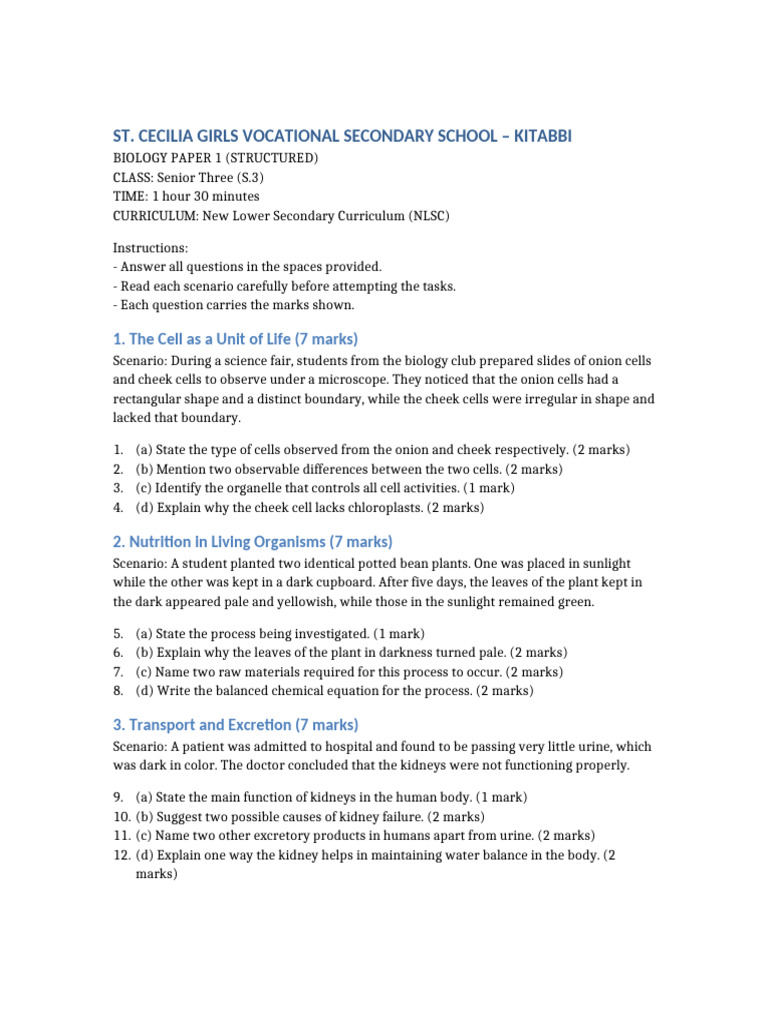 Scenario-Based Biology Questions | PDF | Cell (Biology) | Natural ...