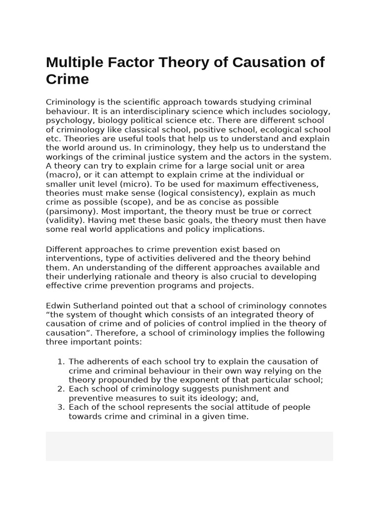 Multiple Factor Theory in Crime Causation | PDF | Criminology | Crimes
