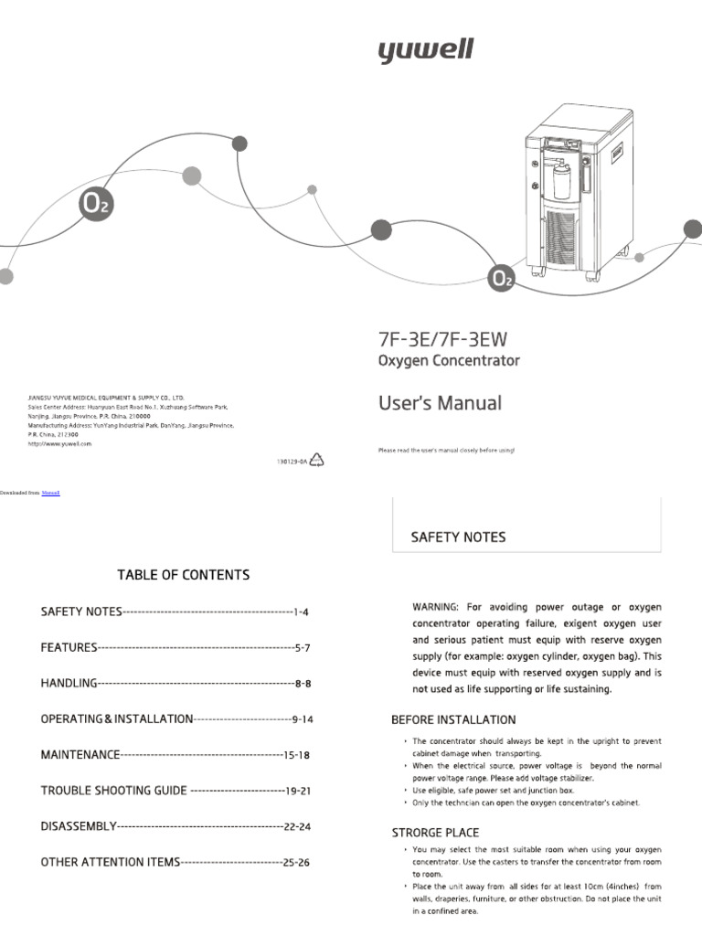 Yuwell 7F-3E Oxygen Concentrator | PDF