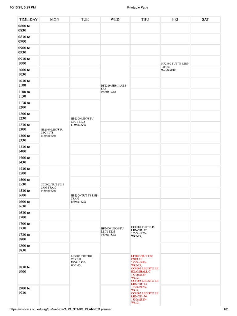 Sem 2 Timetable | PDF