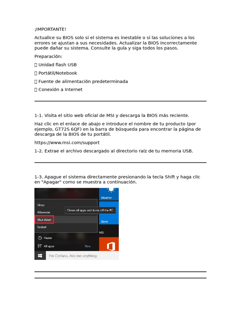 Guía para Actualizar BIOS en Portátiles MSI | PDF