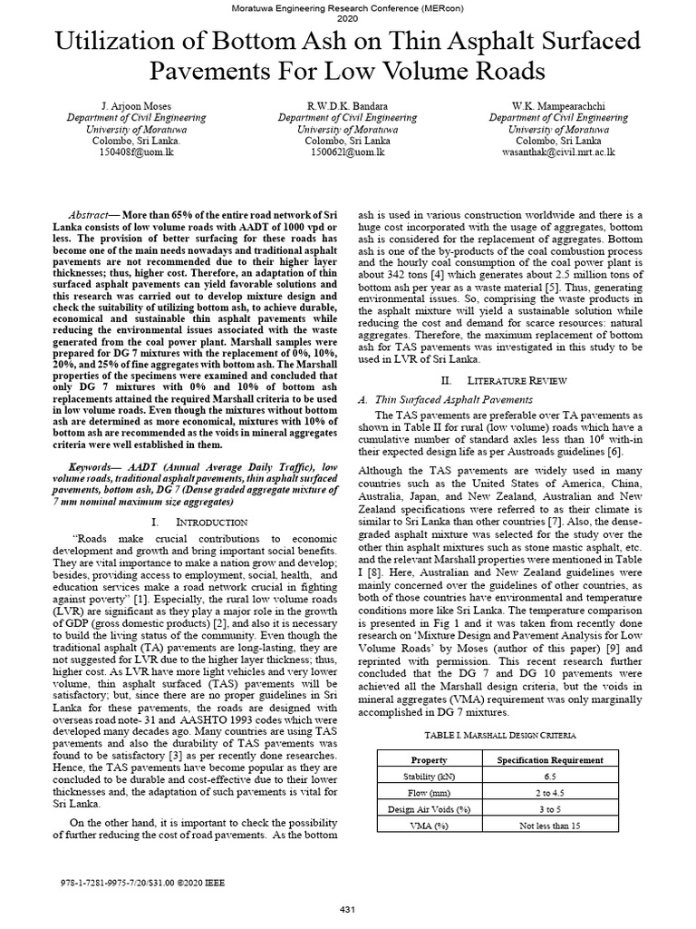 Untilization of BA On Thin Asphalt Surfaced Pavements For Low Volume ...