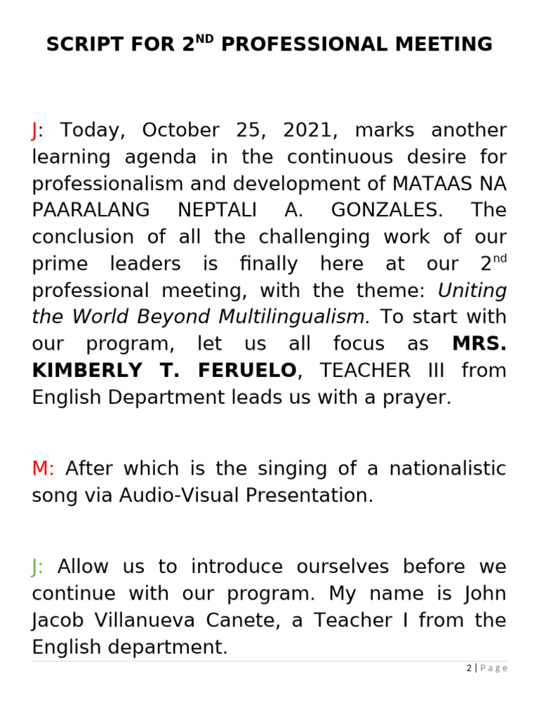 Professional Meeting Script | PDF | Agriculture | Food Industry