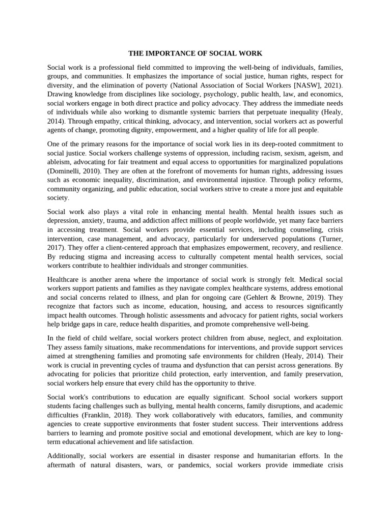 The Importance of Social Work | PDF | Social Work | Mental Health