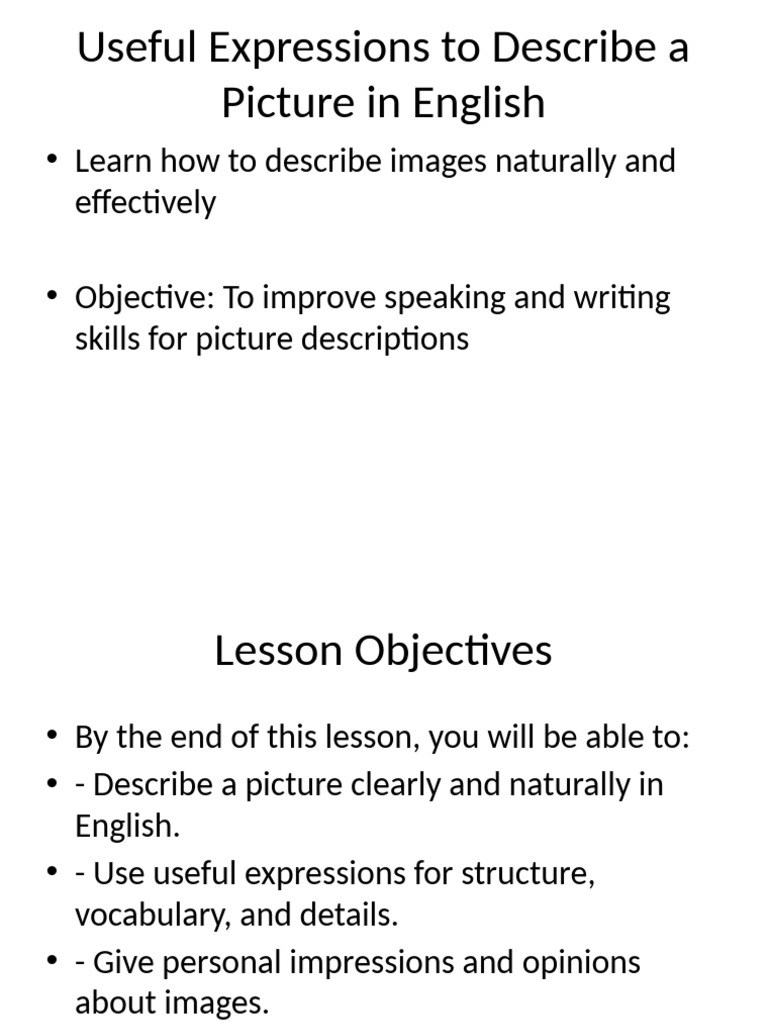 Describing Pictures in English | PDF