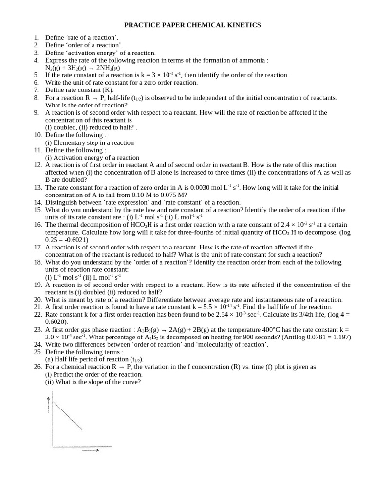 Chemical Kinetics Practice Questions | PDF | Reaction Rate | Reaction ...