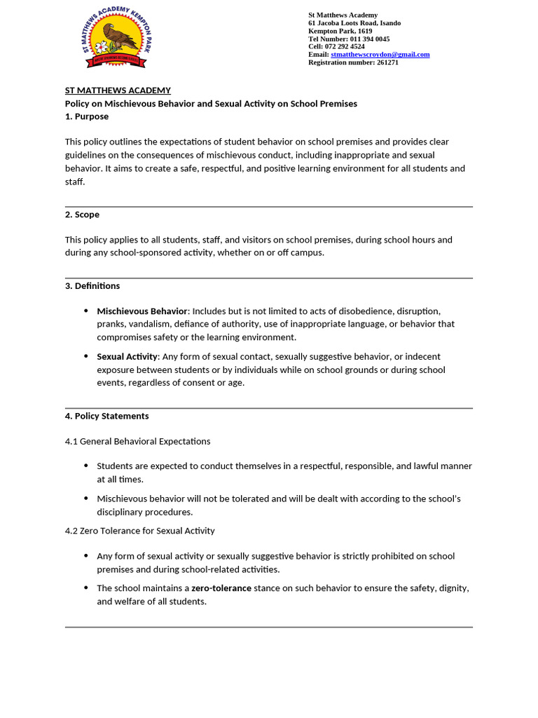 Mischievious Behaviour Policy | PDF | Justice | Crime & Violence