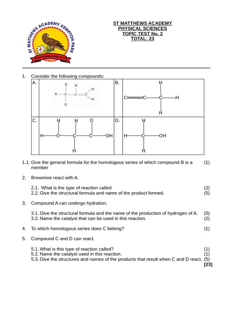 Physical Sciences Grade 12 Topic Test 2 | PDF