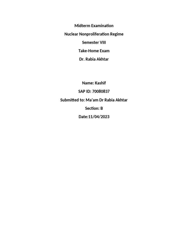 Mid Term Paper | PDF | Nuclear Weapons | Nuclear Proliferation