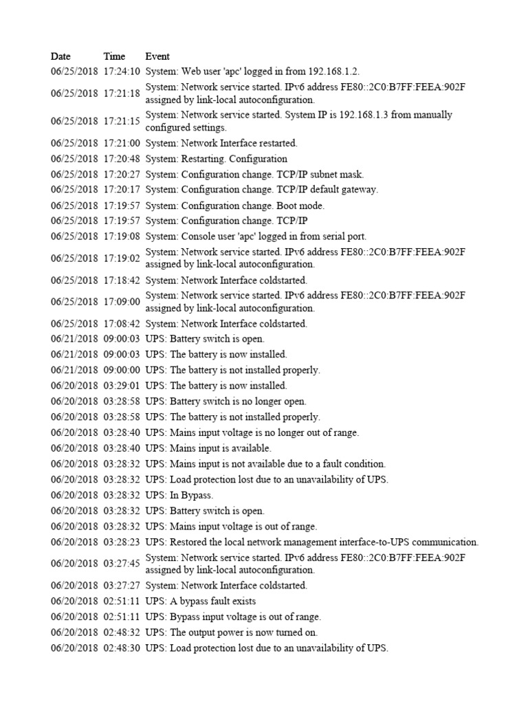 Event Log Mge Galaxy 5500 | PDF | Mains Electricity | Ip Address
