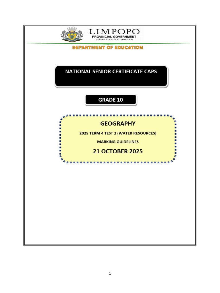 Grade 10 Geography Exam Guidelines 2025 | PDF