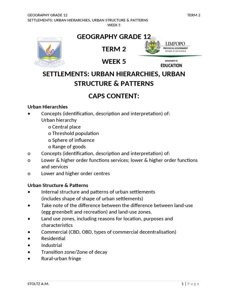 Week 5 Topic 3 Settlements - Urban Hierarchies & Urban Structure ...
