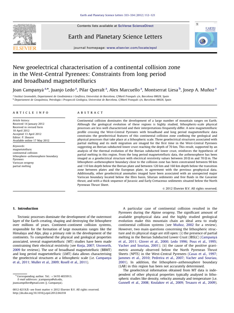 Geo-Electric Characterisation of A Collision Zone in West Central ...