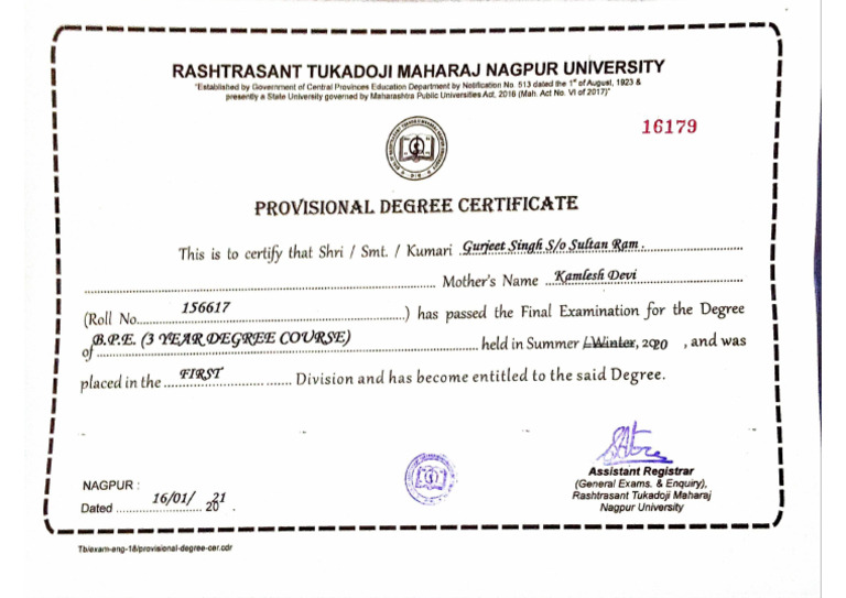 Provisional Degree Certificate | PDF