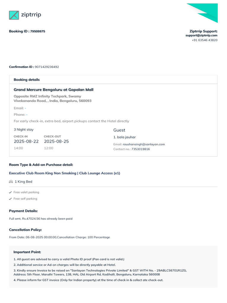 Hotel Invoice 43210 SANL 91802 tBn-Yl0ceu | PDF | Payments