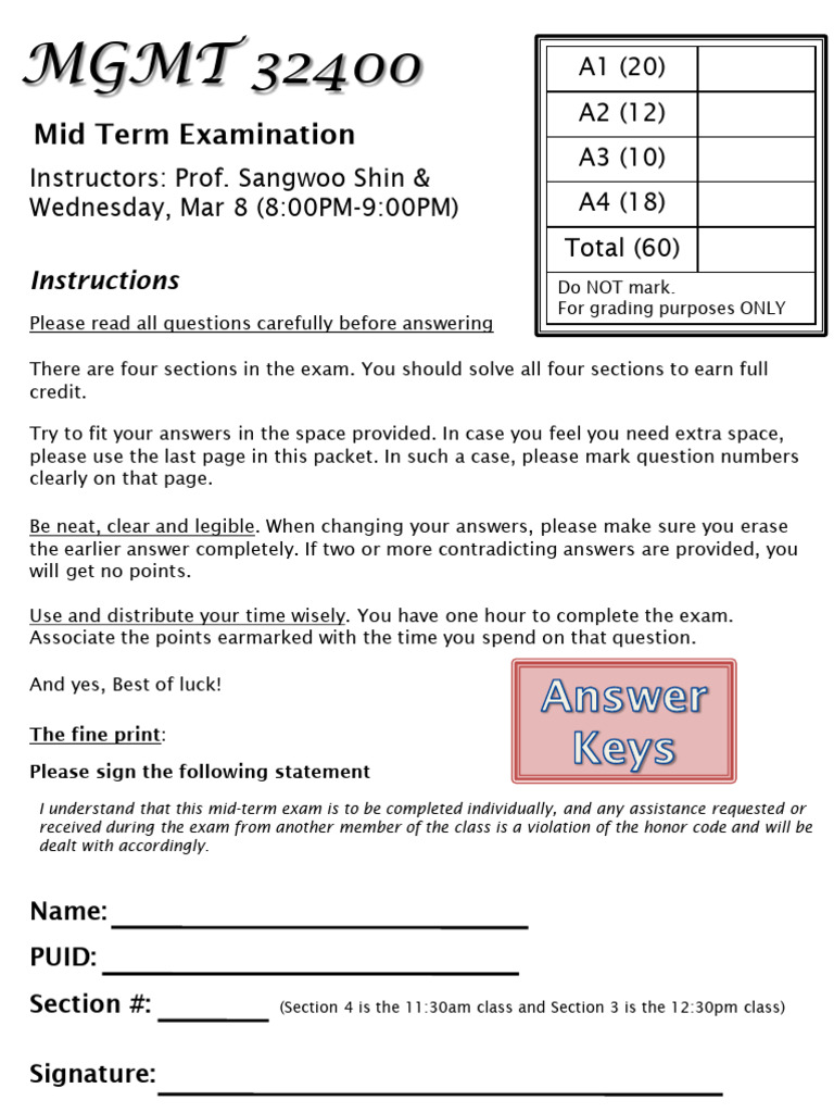MGMT 32400 Midterm Exam Instructions | PDF | Profit (Economics) | Monopoly