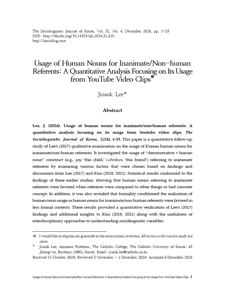 Usage of Human Nouns For Inanimate/Non-human Referents: A Quantitative ...
