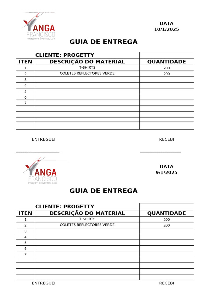 Guia de Entrega de Materiais Progetty | PDF