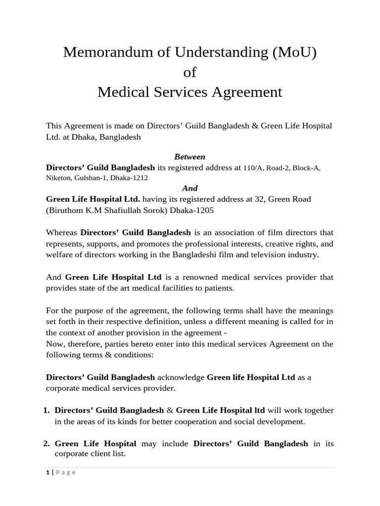 Medical Services Agreement MoU Bangladesh | PDF | Hospital | Medical ...