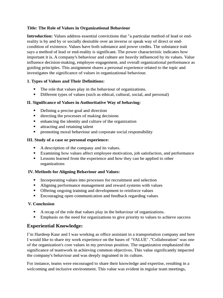 Values Impacting Organizational Behavior | PDF | Performance Appraisal ...