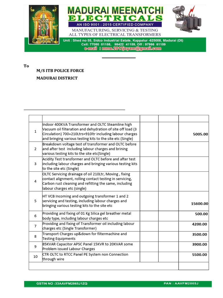 ITB Police Annual Maintenance Quotation | PDF | Electric Power | Materials