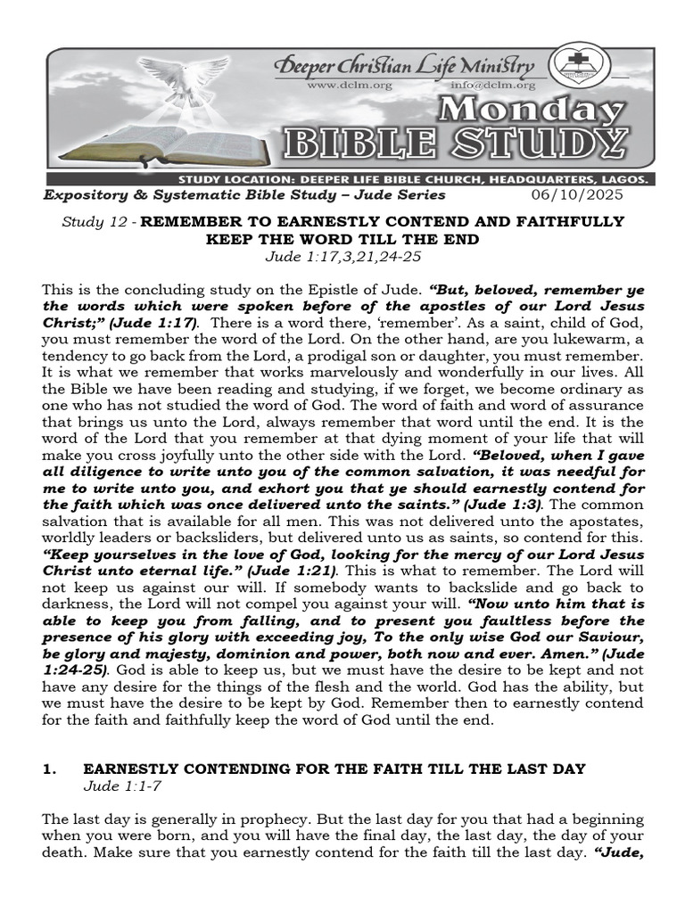 Study 12 Remember To Earnestly Contend and Faithfully Keep The Word ...