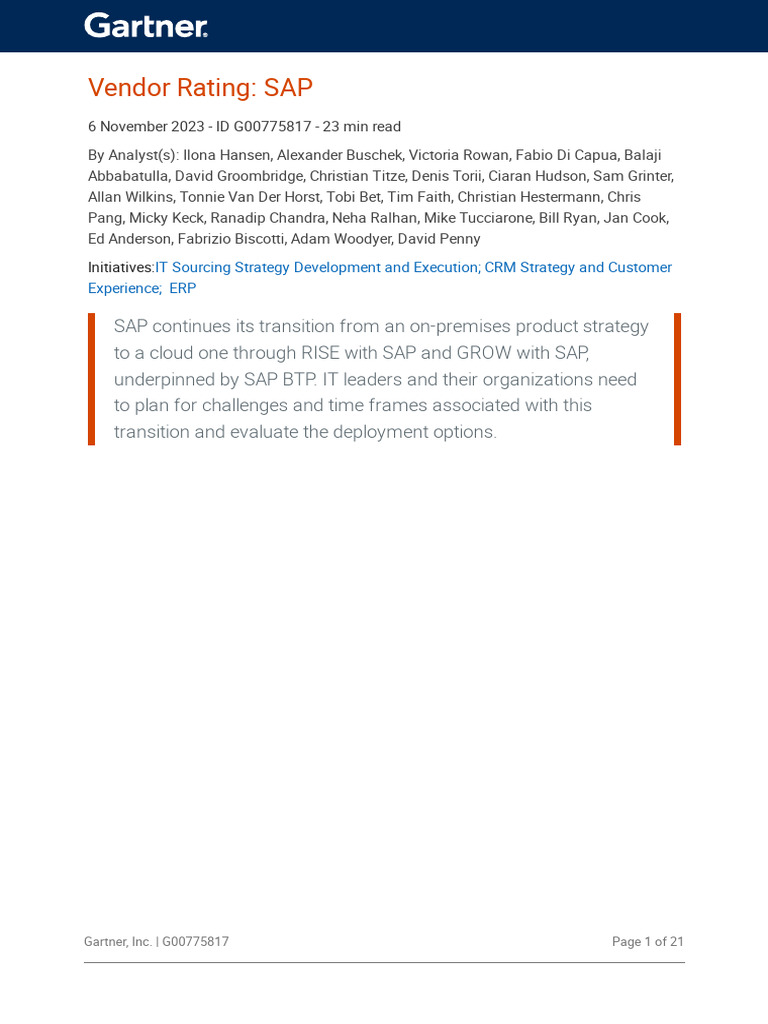 SAP Vendor Rating Overview 2023 | PDF | Cloud Computing | Enterprise ...