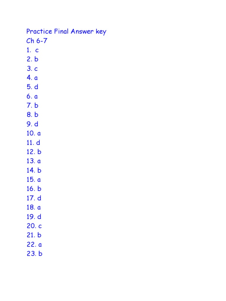 Practice Final Answer Key | PDF | Teaching Methods & Materials | Computers