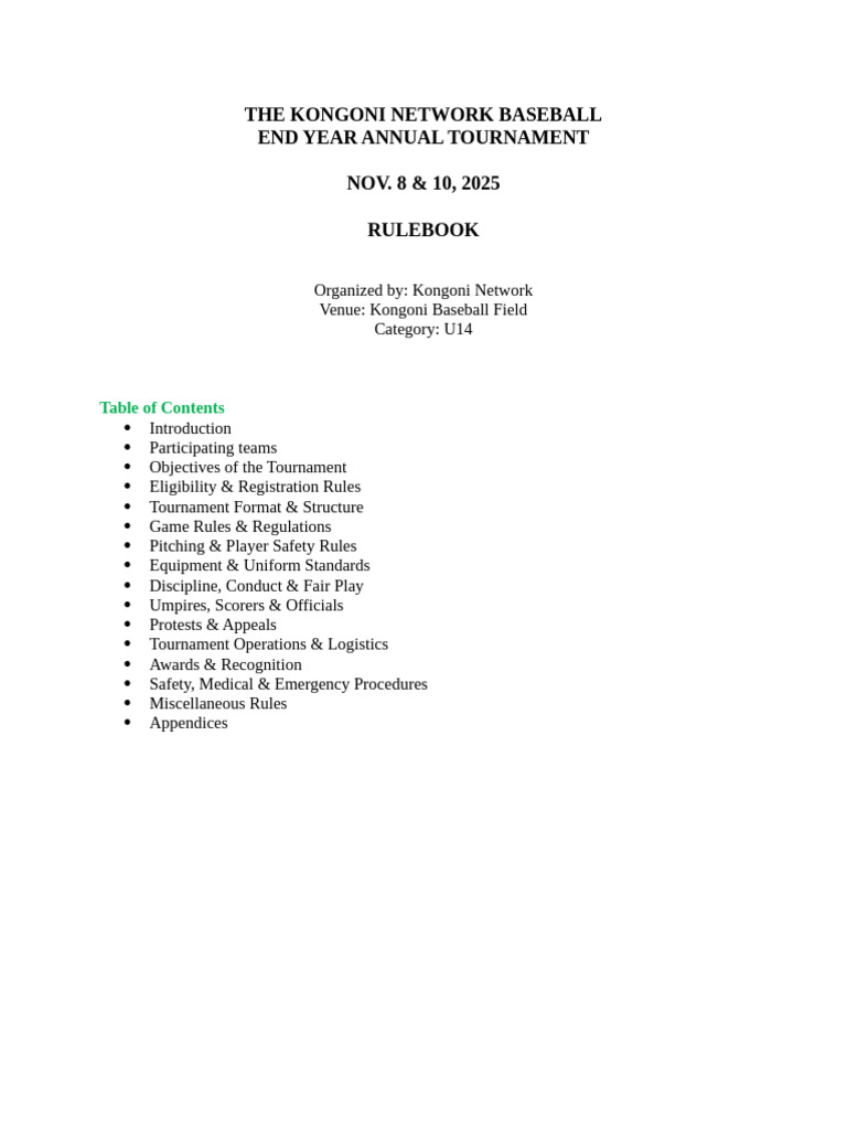 2025 Kongoni Network Baseball Rules | PDF | Ball And Bat Games | Sports ...