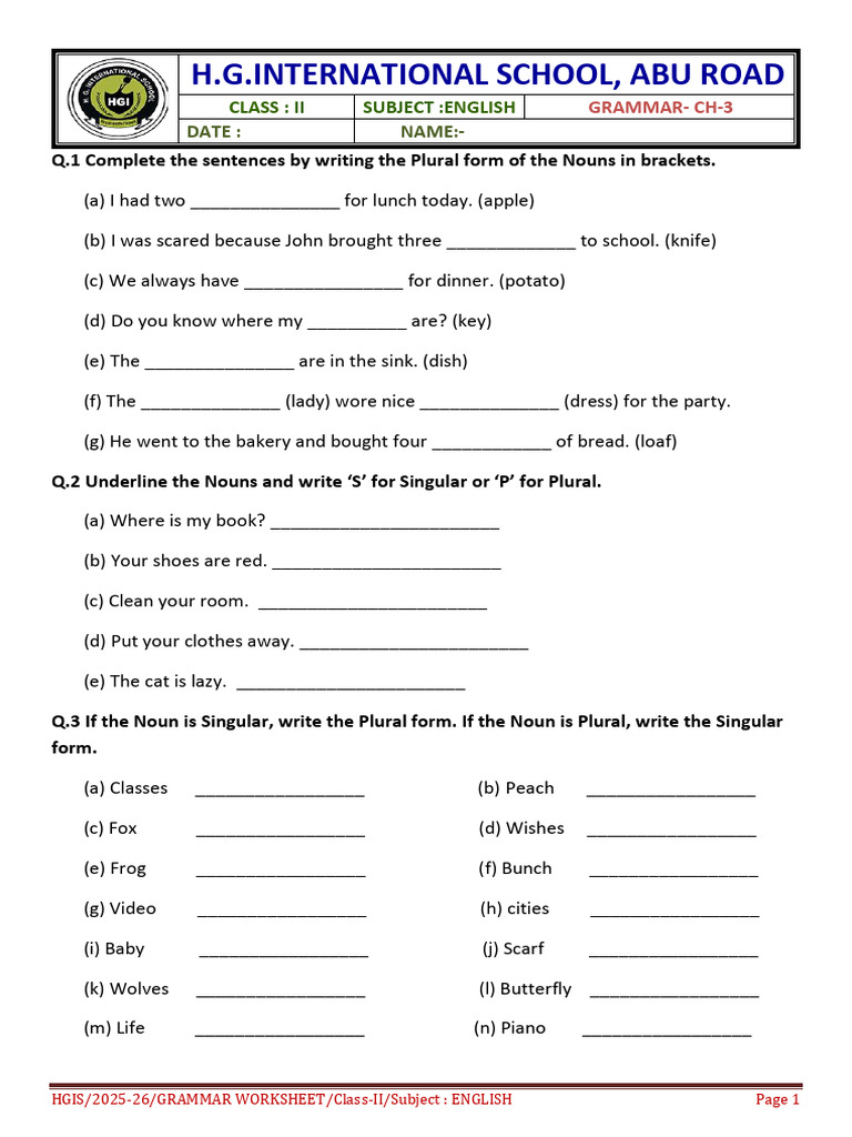 Class-2 Grammar Worksheet Ch-3 & 4 | PDF | Grammatical Gender ...