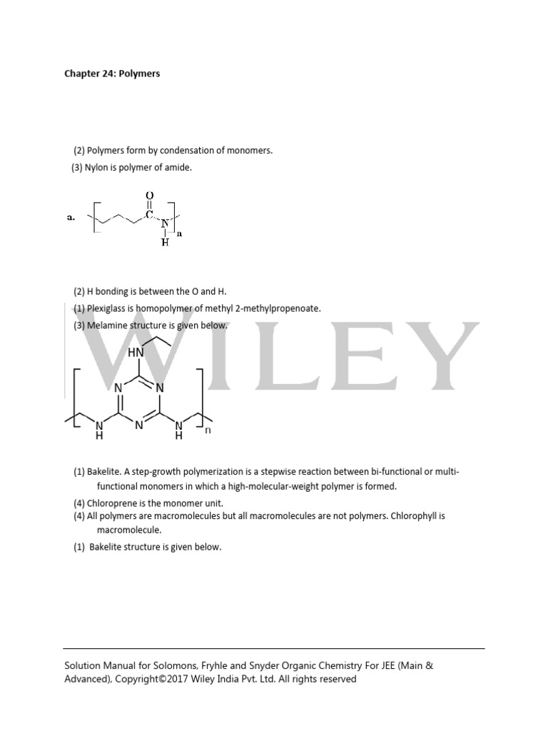 Organic Chemistry Polymers Solutions Guide | PDF | Polymers | Copolymer